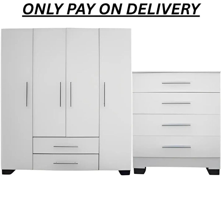Cheap Wardrobe Combo With 4 Door & 4 Drawer Chest | City Cupboards®
